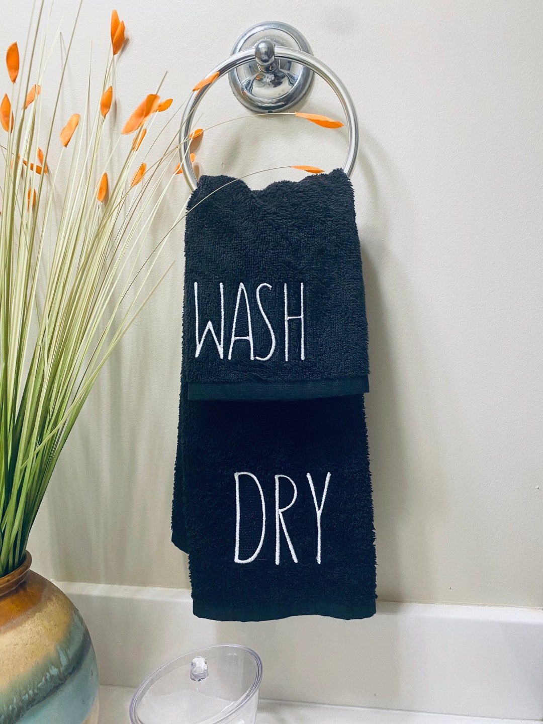 Farmhouse Style Lettering Font Wash Dry Black Hand Towel Facecloth - Etsy