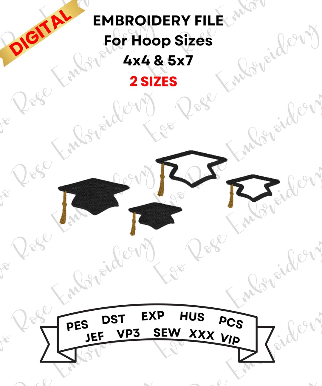 Graduation Cap W Tassel Applique Digital Machine Embroidery & Quilting ...