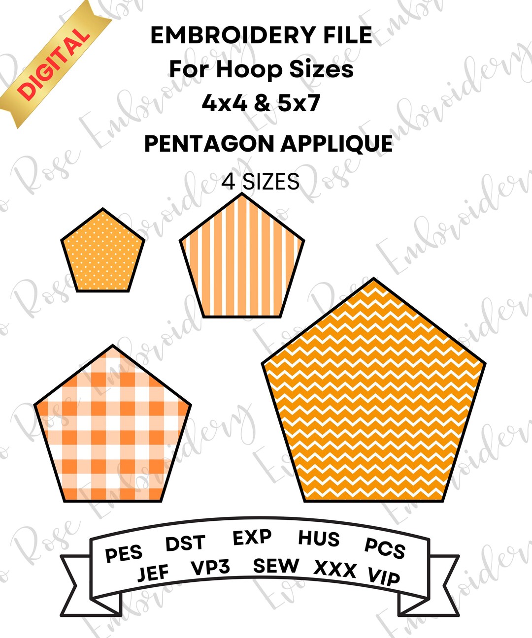 Pentagon Shape Applique Machine Embroidery Digital Design File 4 Sizes ...