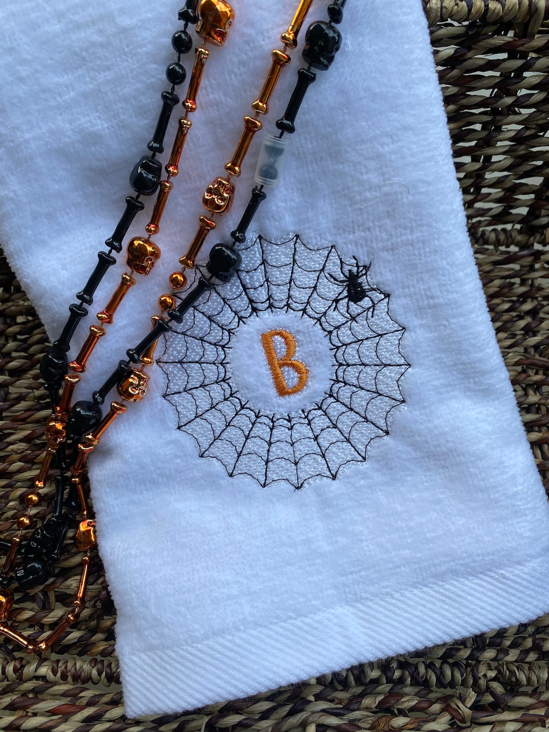 Spider Web Monogrammed Embroidered Hand Towel - Etsy