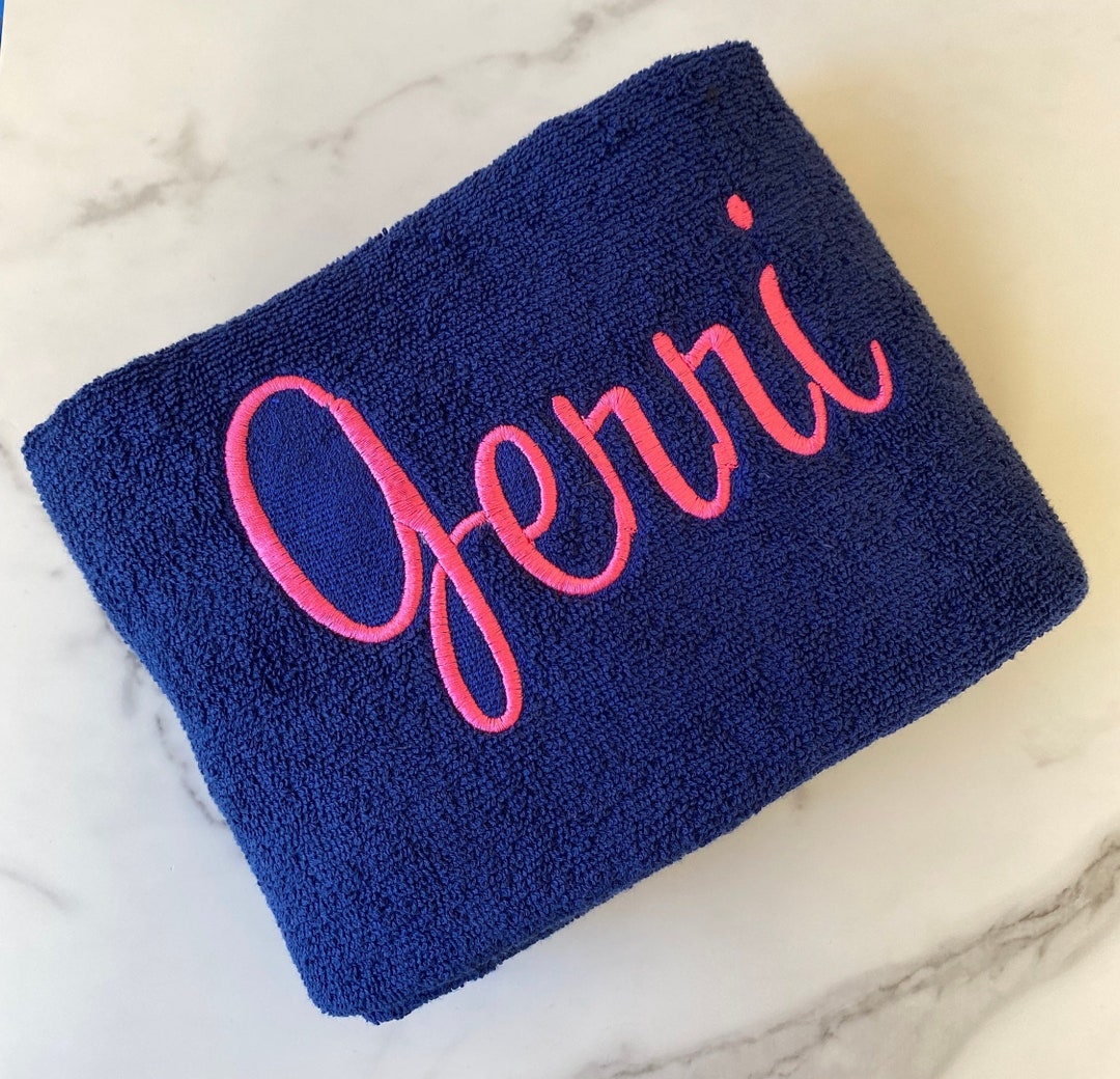 Script Font Custom Personalized Embroidered Washcloth Hand Towel Bath Towel Anniversary ...