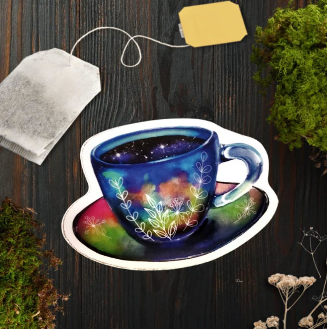 Celestial Tea Cup Sticker: Waterproof Vinyl, Kitchen Witch Gift - Etsy