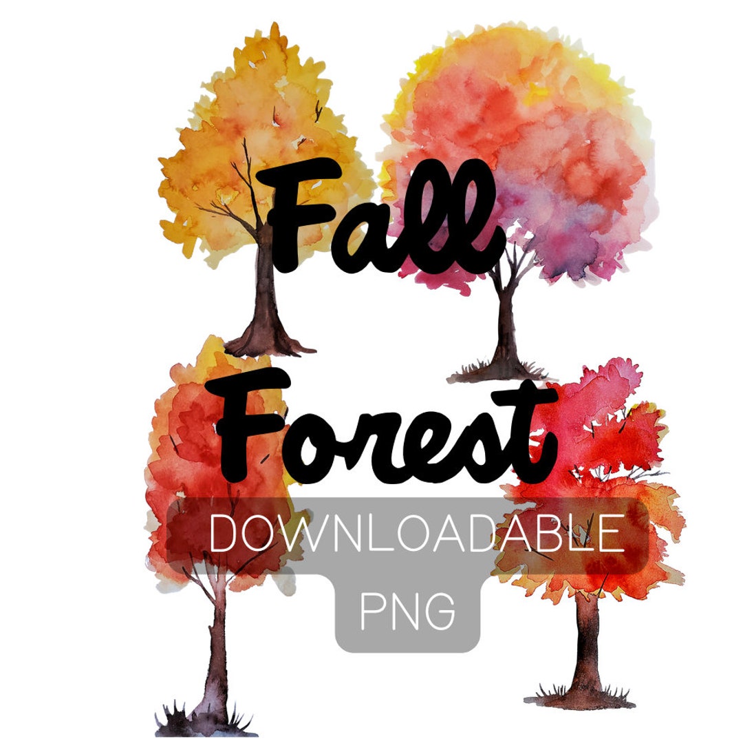 Fall Forest Trees Clipart: Autumn PNG Digital Download - Etsy
