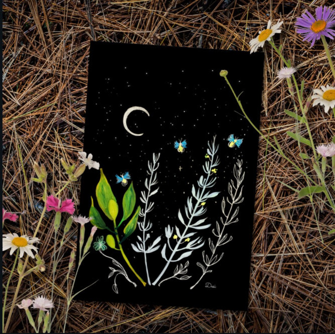 Fireflies Art Print | Firefly 5x7" Mini Original Artwork Print | Dark ...
