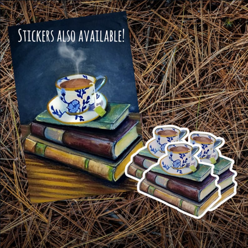 Tea and Books Mini Print: Vintage Tea Cup Watercolor Art (4x6") - Etsy