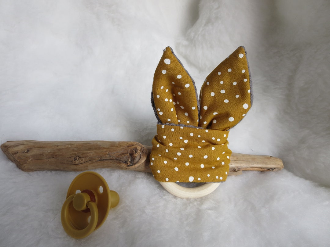 Lucky Grab Grasping Toy Rabbit Ears Yellow Polka Dots, Waffle Fabric ...