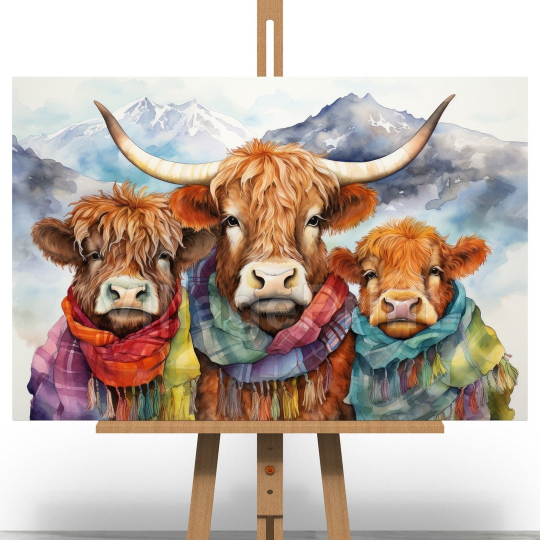 Scottish Tartan Highland Cow Framed & Ready to Hang or Unframed Canvas ...