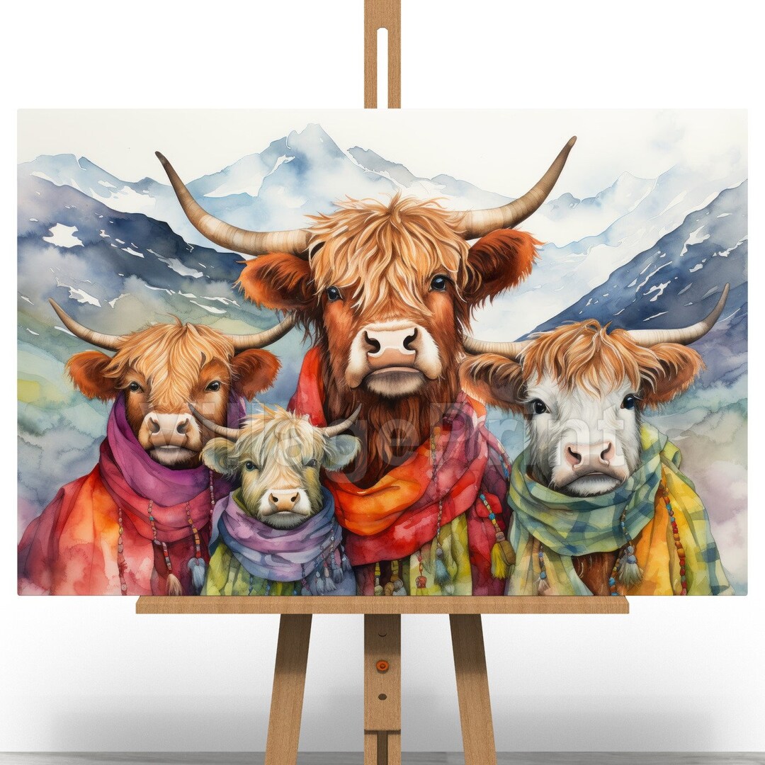 Scottish Tartan Highland Cow Framed & Ready to Hang or Unframed Canvas ...