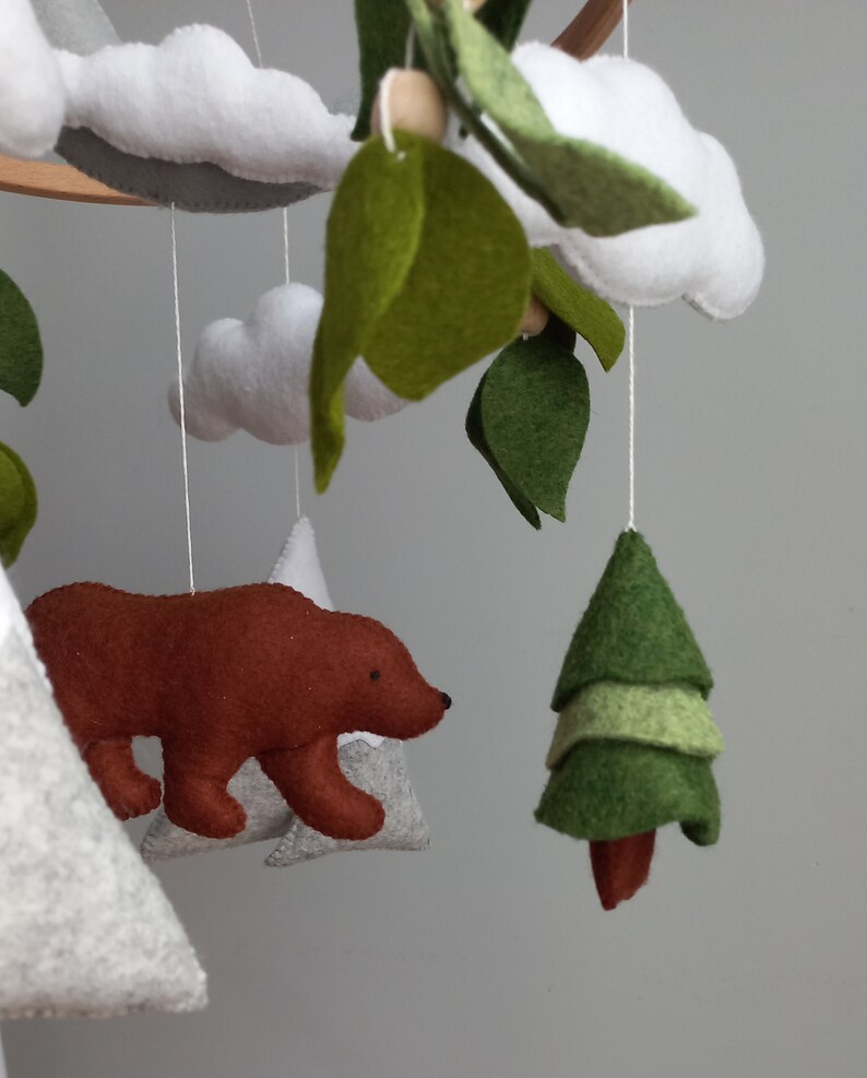 Mountains Crib Baby Mobile Forest Animal Felt Mobile With Bear, Moon ...