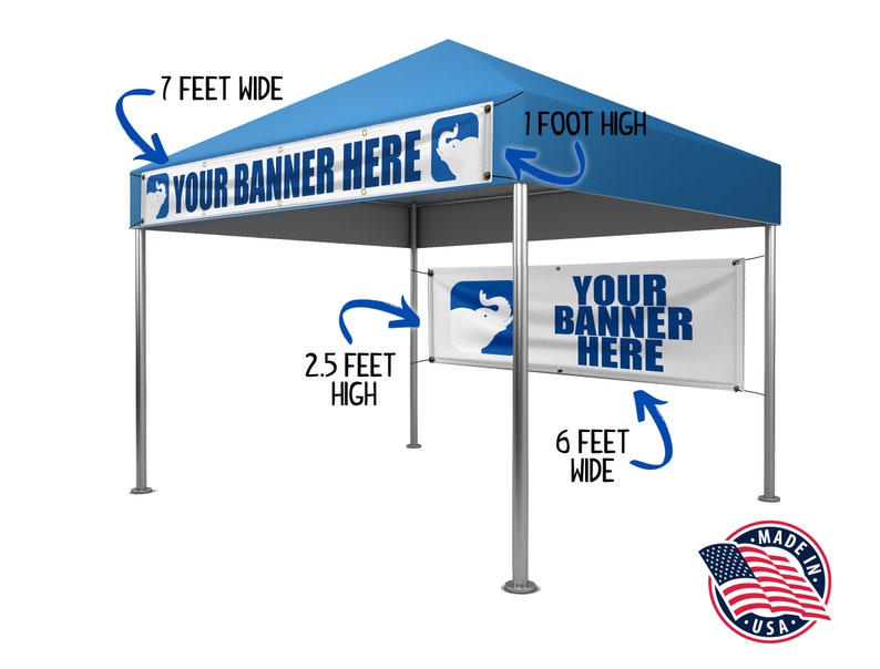 TWO Personalized Tent Banners, Front 1x7 and Back 2.5x6 Signs That Fit ...