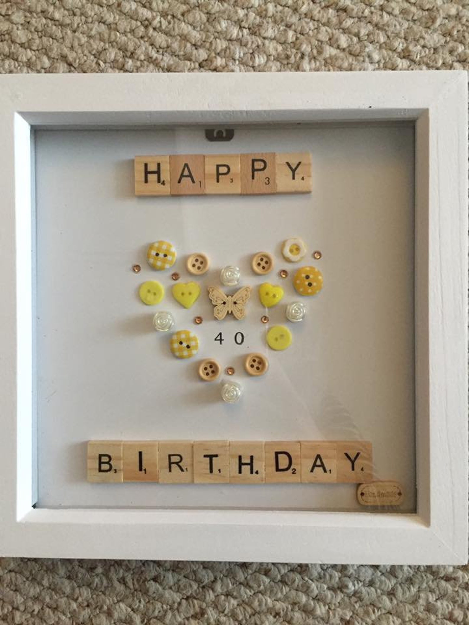 Personalised box name frames in white with button heart shape | Etsy