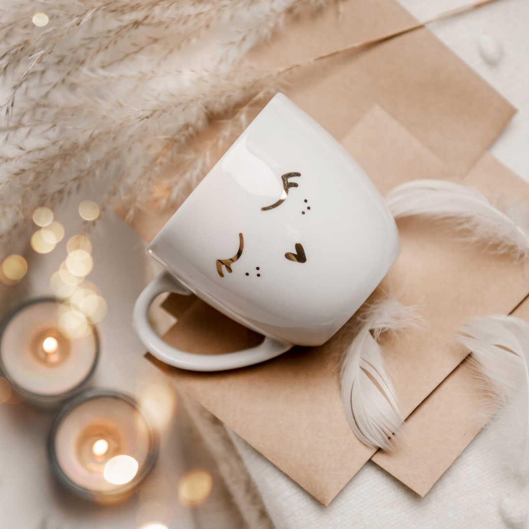 Gold Mug Face, Tea Cup, Custom Cup, Hand Made Gift, Gift Ideas, Coffee ...