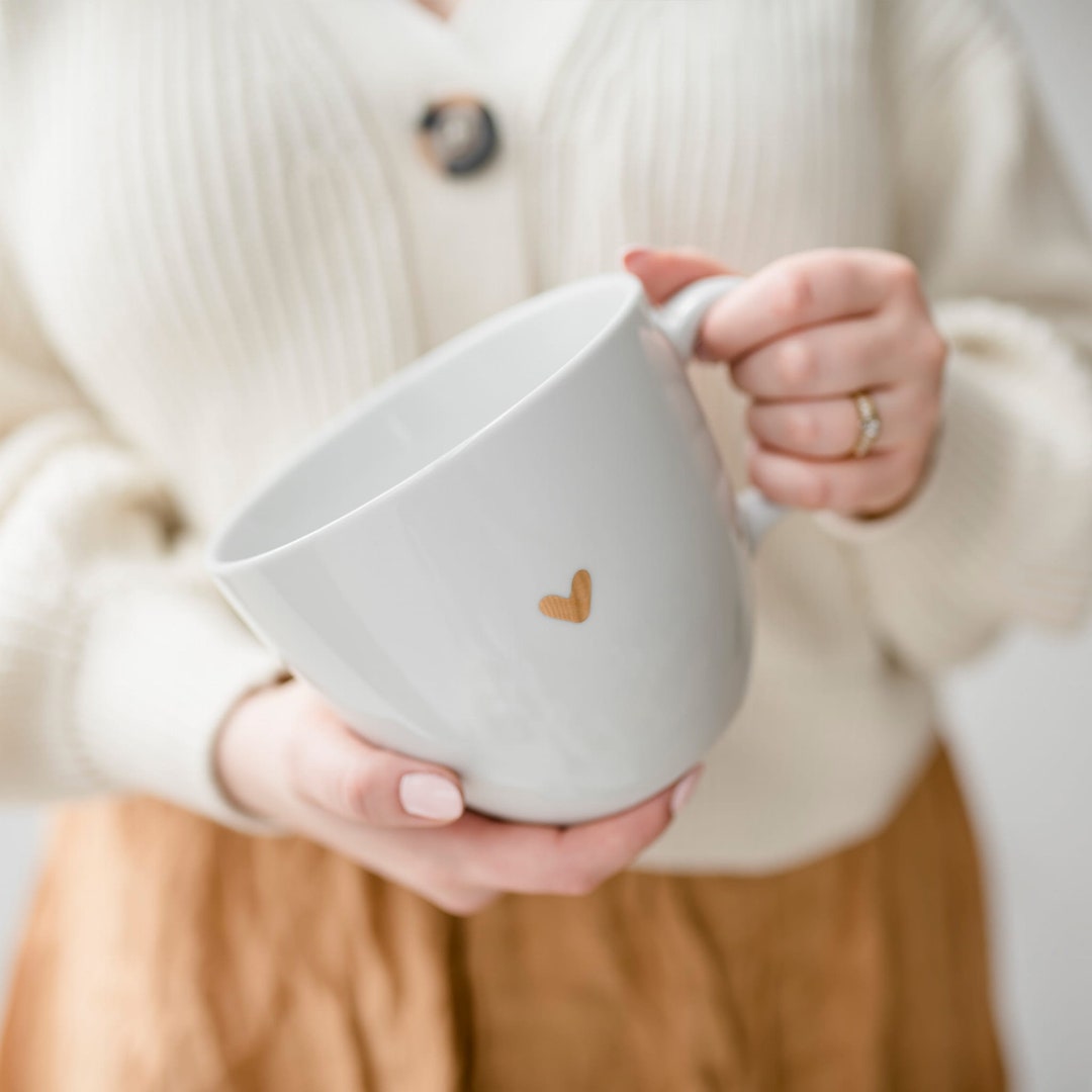 Huge Coffee Cup, 1 Liter Mug - GOLDEN HEART Hand Painted Ceramic ...