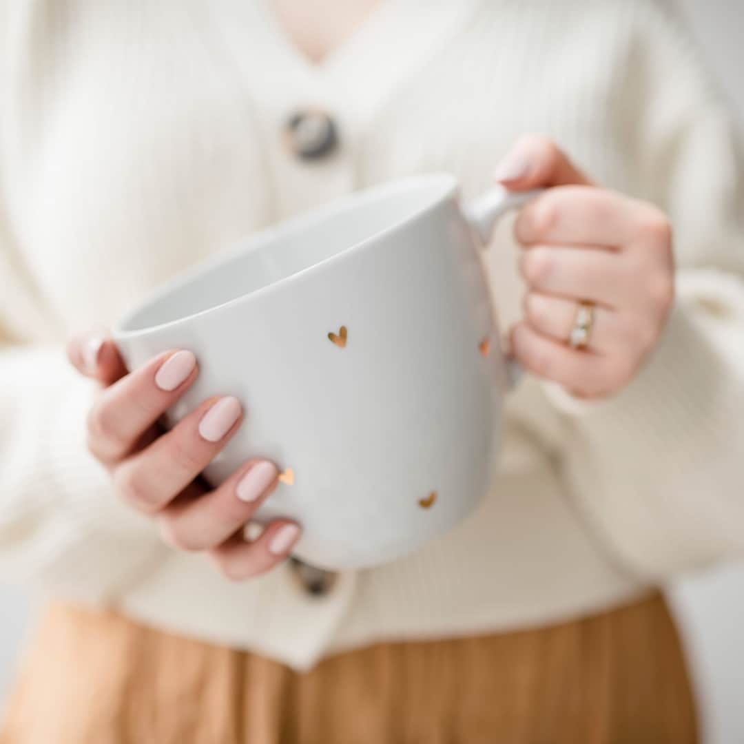 Huge Coffee Cup With Gold Decor, 1 Liter Mug - GOLDEN HEARTS Statement ...
