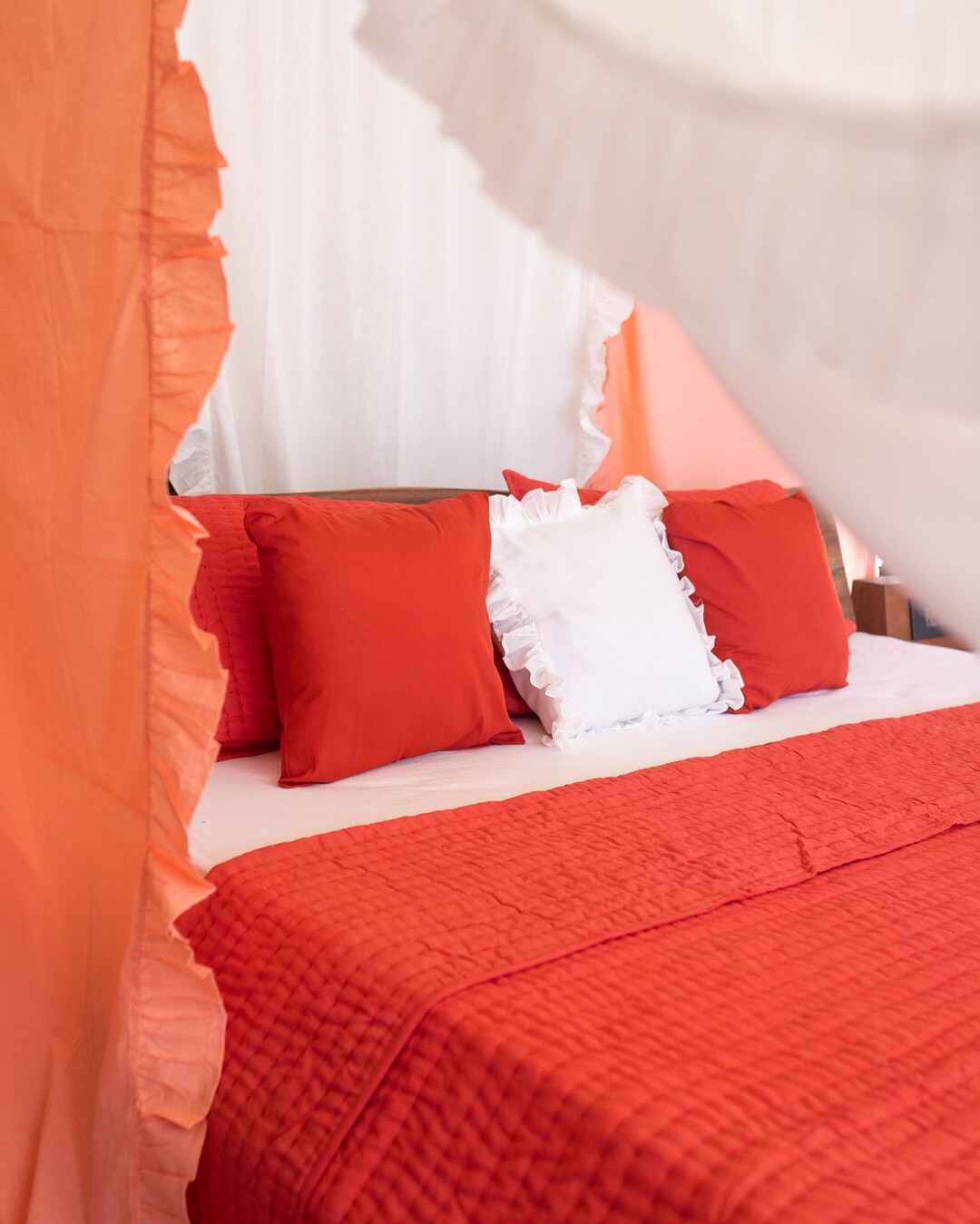 Rust Queen Size Quilt Set Reversible Quilt Orange Kantha - Etsy