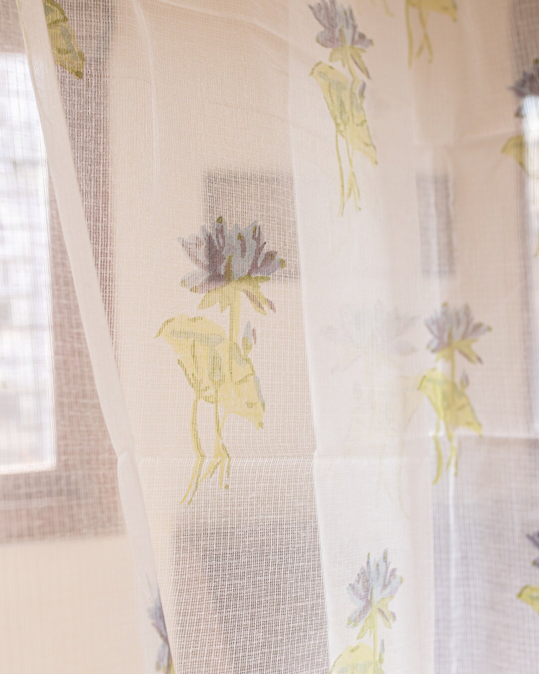 Kota Doria Handloom Lotus Blockprint Curtains, Floral Curtains, Jaipuri ...