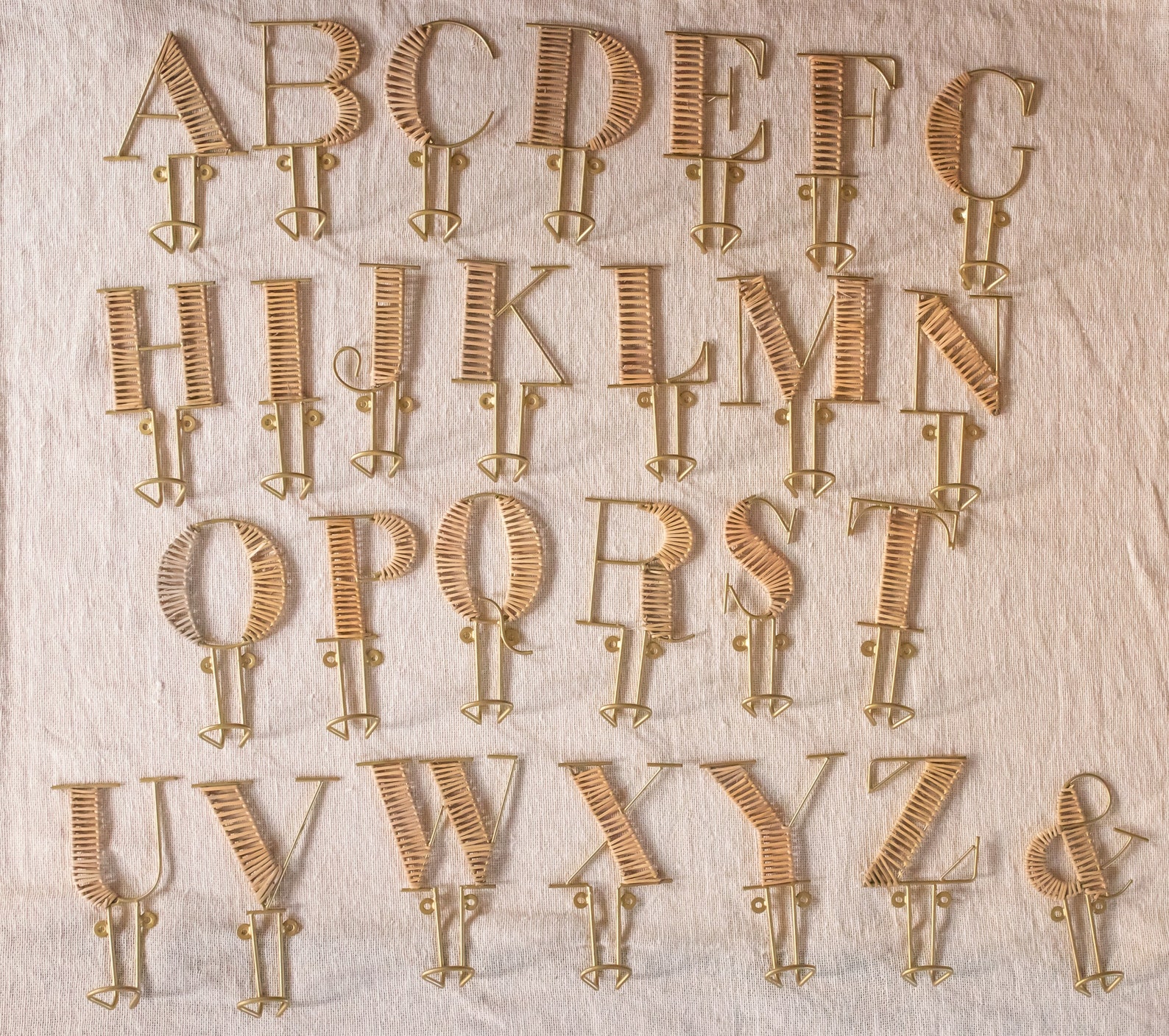 Monogram ABCD Rattan and Metal Hooks Wall Hooks Wall Art | Etsy