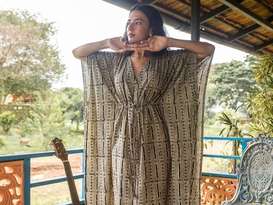 Raina Black Prism Kaftan, Dress for Lady, Girls Apparel, Printed Dress ...