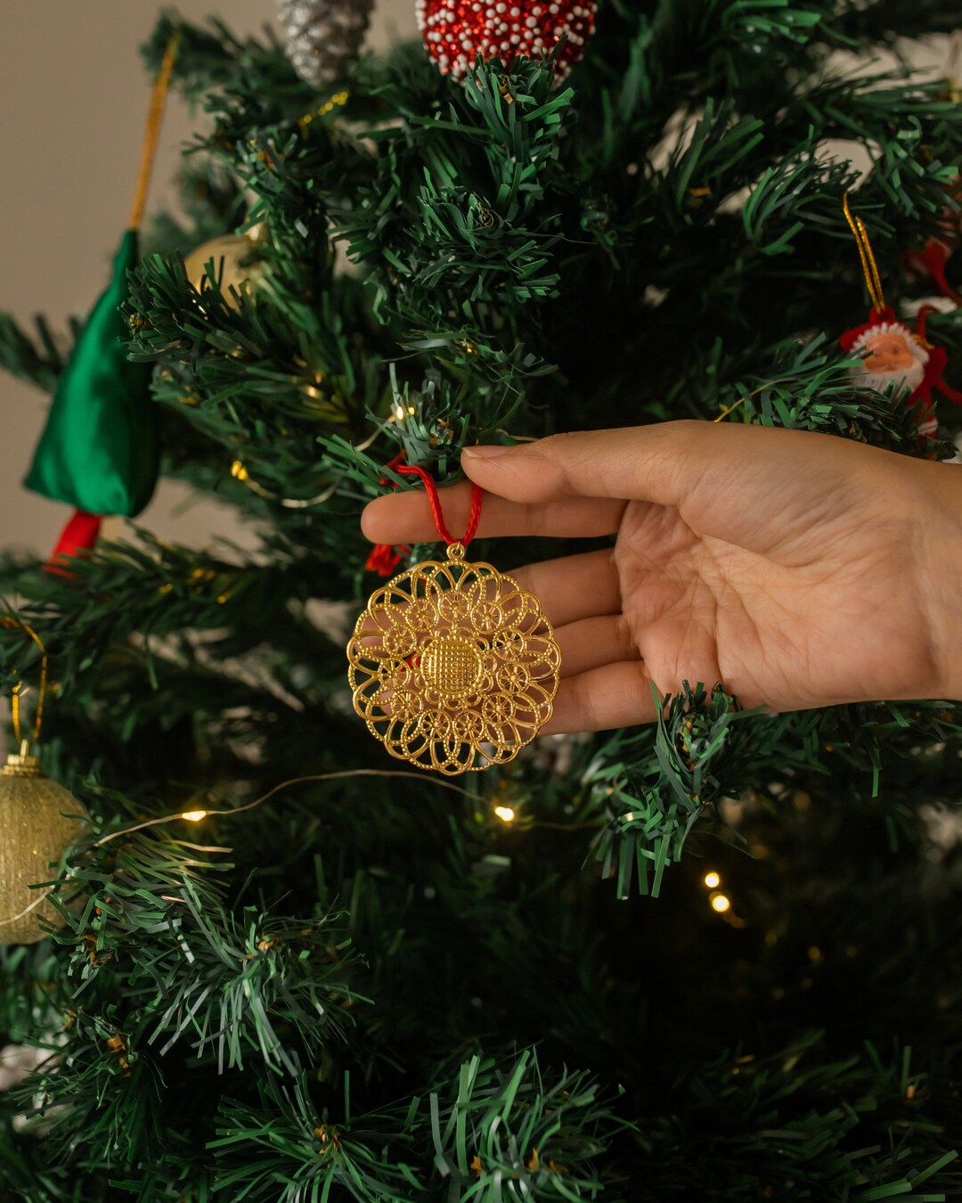 Gold Metal Round Chakra Christmas Ornament Set of 2, Christmas Tree ...