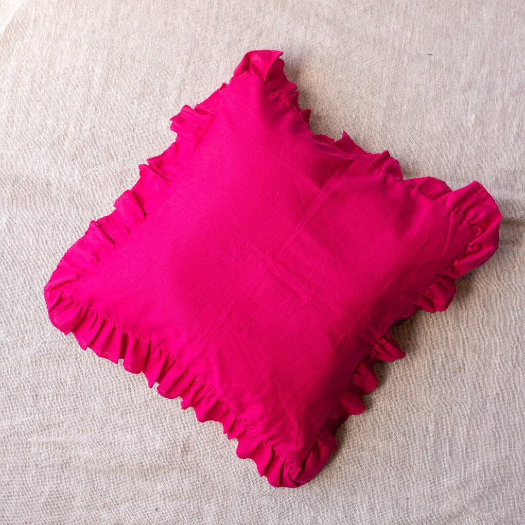 Solid Pink Ruffle Cushion Cover, Square Ruffle Cushion Covers, Ruffle ...