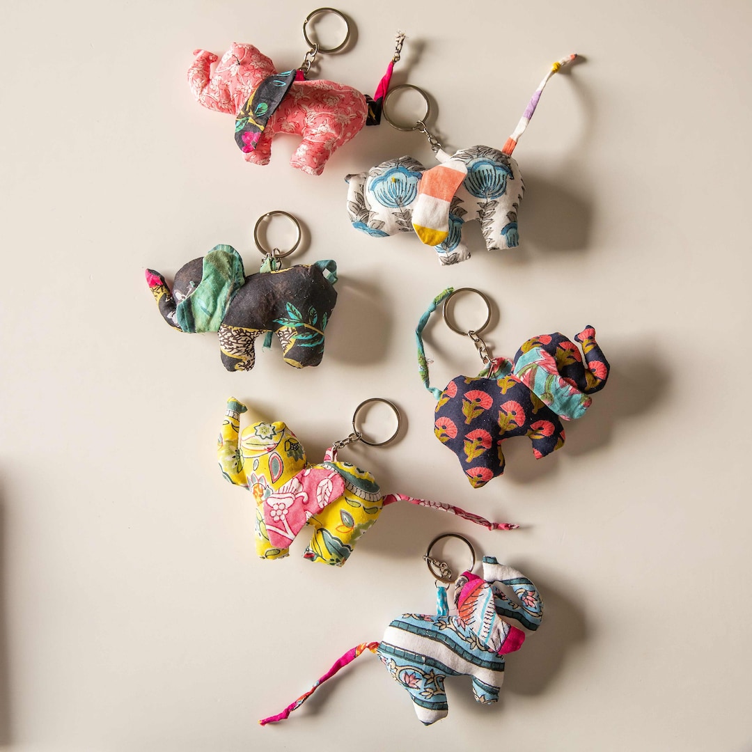 Assorted Colorful Elephant Keychains, Handmade, Fabric Keychains, Cute ...