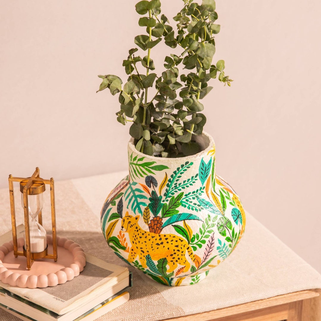Tropical Safari Handpainted Paper Mache Vase,tropical Vase, Desk Decor ...