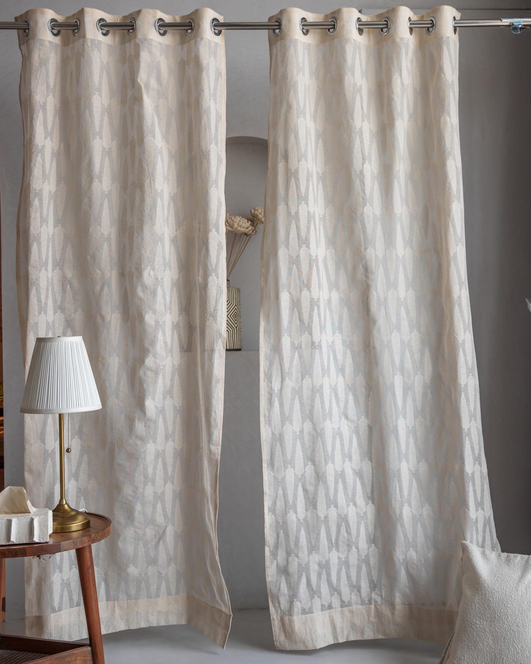 White on White Cypress Banarsi Handloom Curtain, Cypress Print Curtains ...