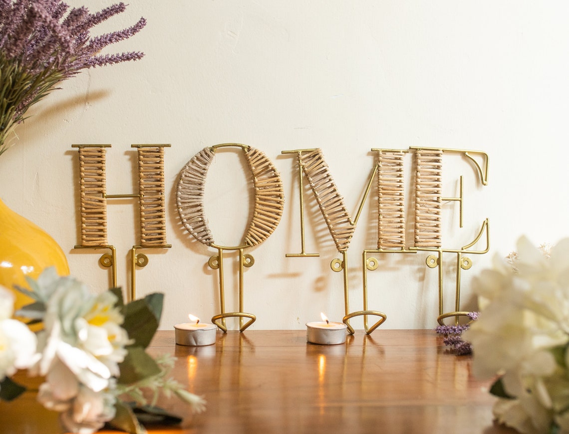 Monogram ABCD Rattan and Metal Hooks Wall Hooks Wall Art - Etsy