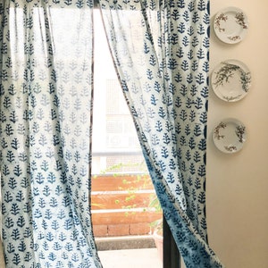 Indigo White Twig Semi Sheer Curtain,cotton Curtains,sheer Panels Pack ...