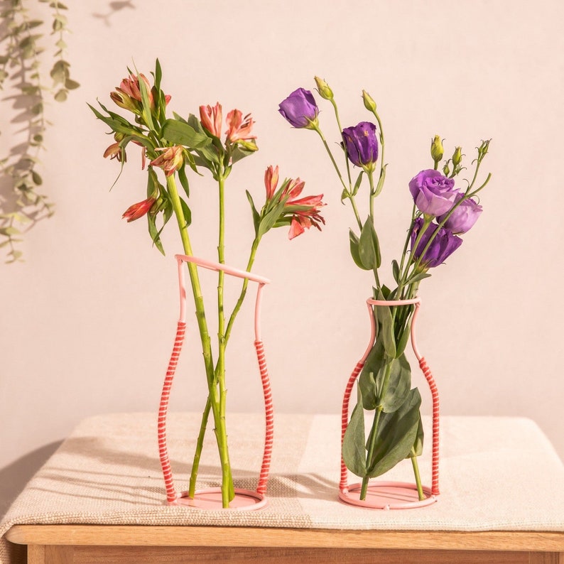 Pink Silhouette Metal Line Vase, Invisible Vases, Colorful Flower Vases ...