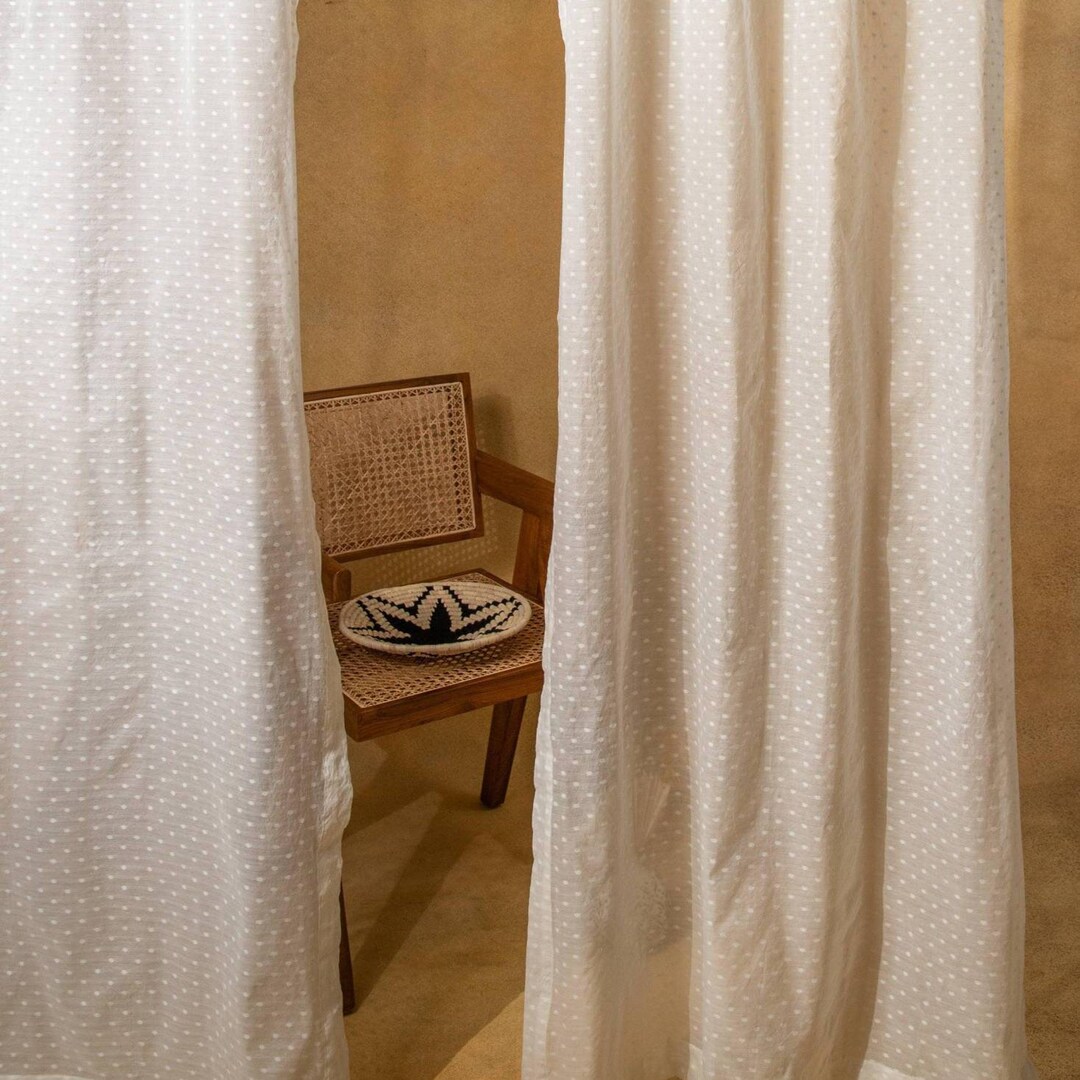 Off White Polka Banarsi Handloom Curtain, Polka Dot Curtains, Handloom ...