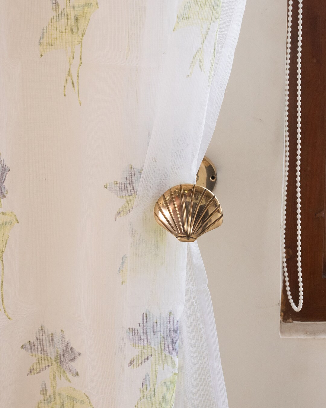 Sea Shell Tie Back Set of 2, Brass 2x Large Curtain Tie Back, Wall ...
