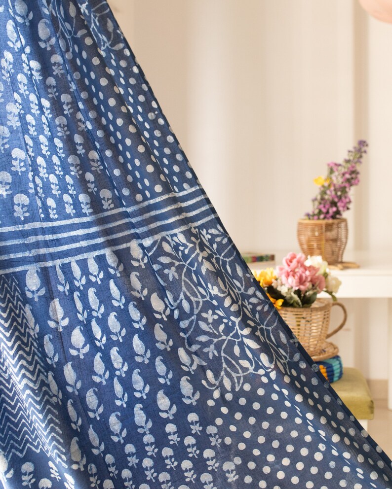 Indigo Patchwork Semi Sheer Curtainscotton Curtainssheer - Etsy