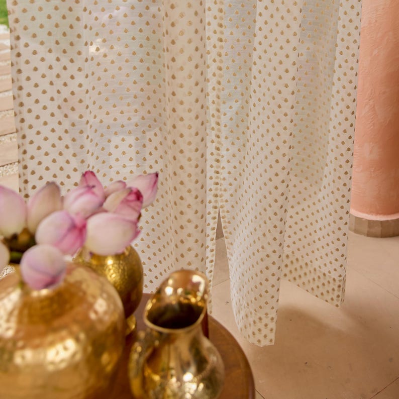 Off-white Gold Shiny Zari Banarsi Curtain,sheer Curtains for Living ...