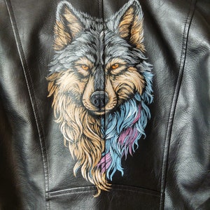 Jacket, Faux Leather Jacket, Custom, Women's, Wolf, Black, Jacket ...