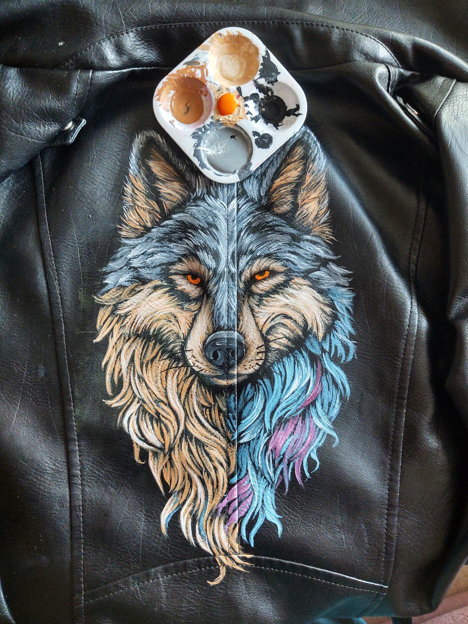 Jacket, Faux Leather Jacket, Custom, Biker Jacket, Women's, Wolf, Size ...