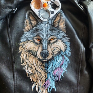 Jacket, Faux Leather Jacket, Custom, Women's, Wolf, Black, Jacket ...