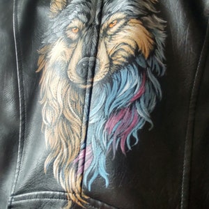 Jacket, Faux Leather Jacket, Custom, Women's, Wolf, Black, Jacket ...