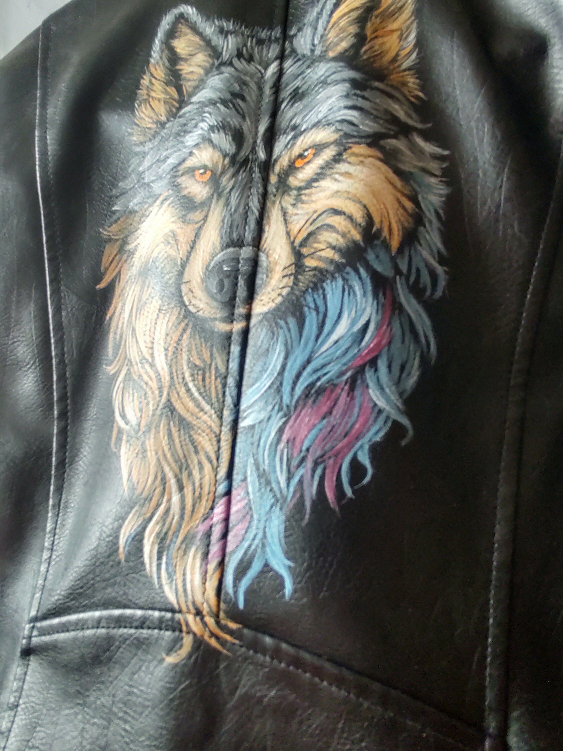 Jacket, Faux Leather Jacket, Custom, Biker Jacket, Women's, Wolf, Size ...