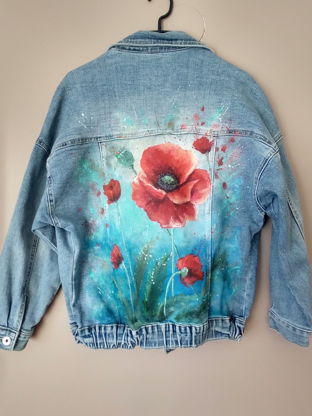 Denim Jacket, Painted Poppies, Painted Clothing, Poppies on the Jacket ...