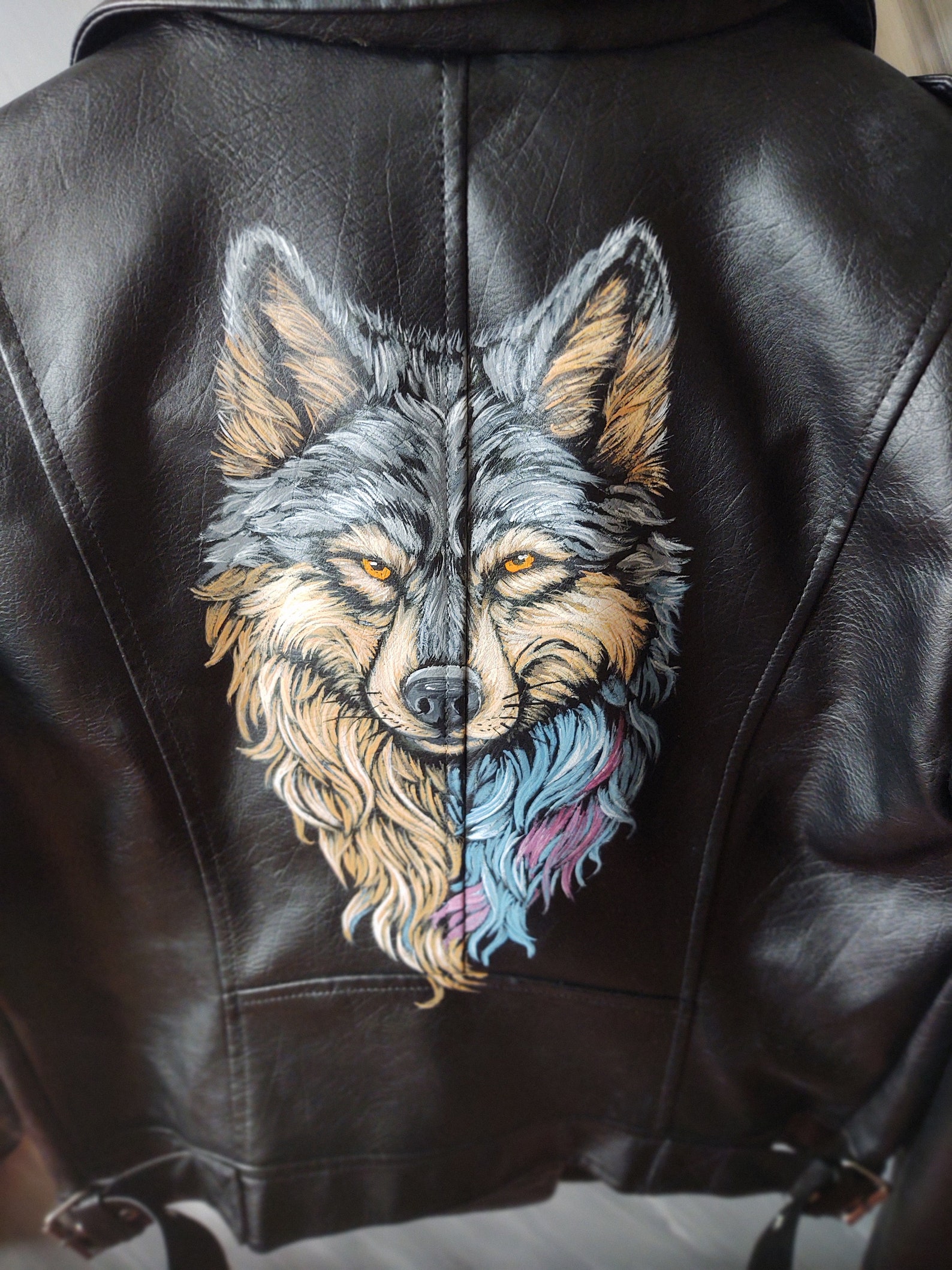 Jacket, Faux Leather Jacket, Custom, Biker Jacket, Women's, Wolf, Size ...
