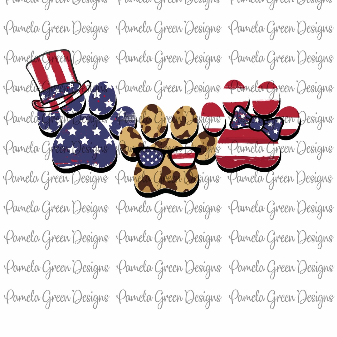 Patriotic Dog Paw Prints Fourth of July 4th America Flag USA Paw Print ...