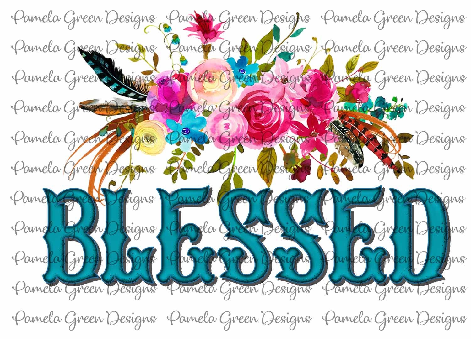 Blessed Turquoise Boho Floral Flowers Watercolor Sublimation - Etsy