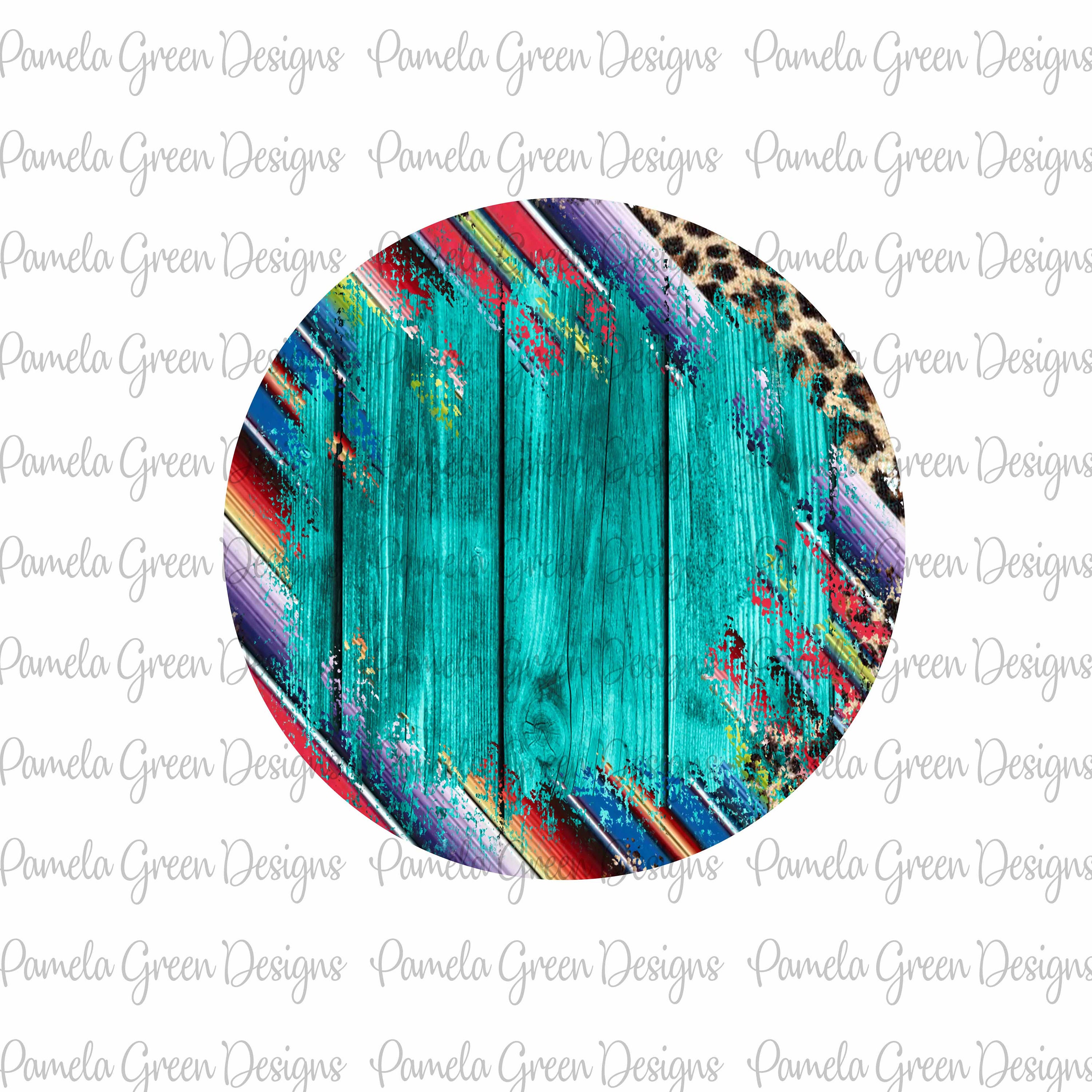 Serape Leopard Circle Frame Splash Turquoise Distressed Rustic | Etsy