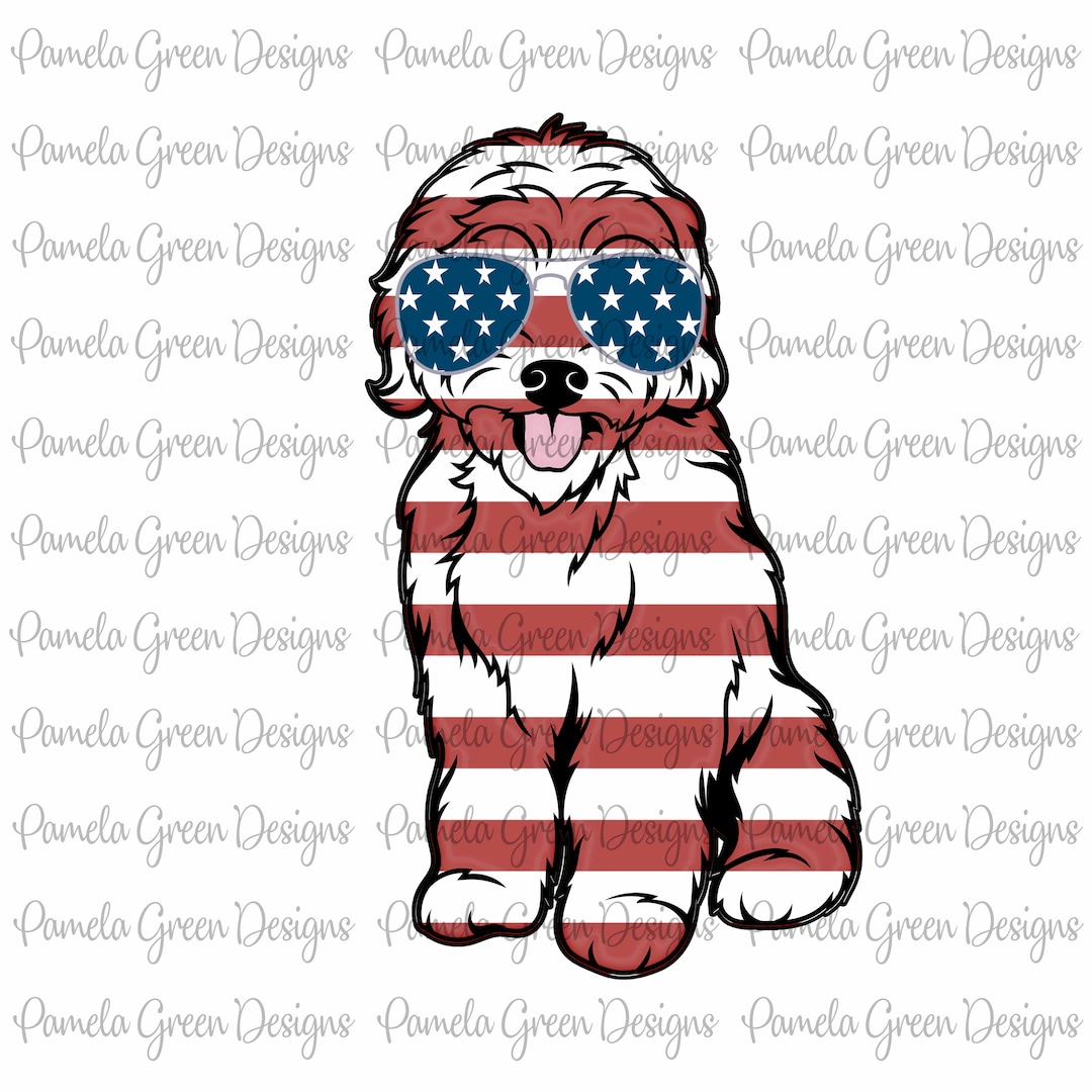 Patriotic Goldendoodle Dog Golden Doodle Fourth of July 4th America ...