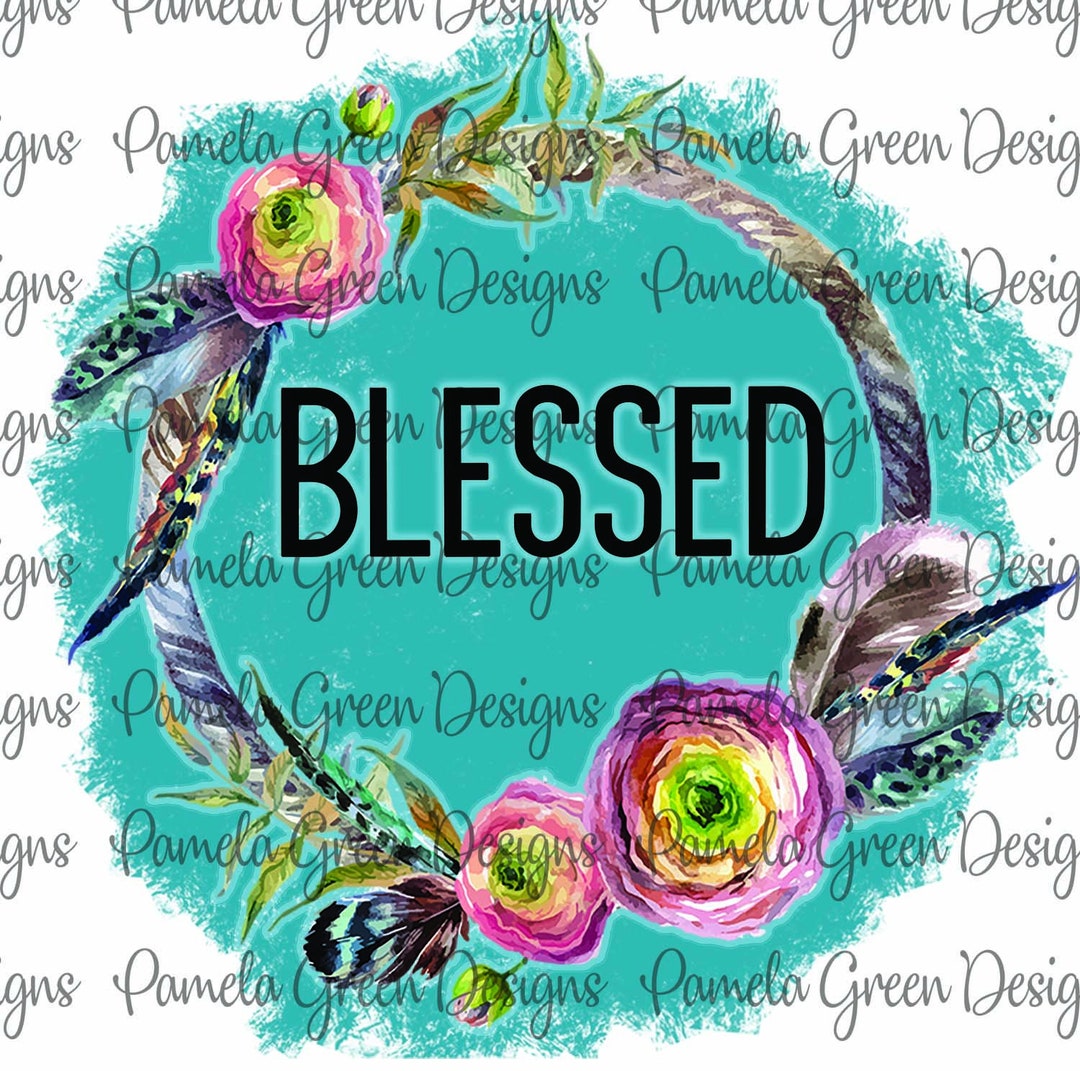 Blessed Boho Floral Wreath Sublimation Design Download Graphic PNG ...