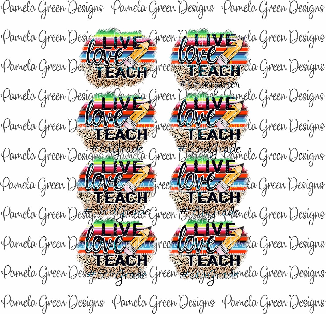 Live Love Teach 8 PNG FILES Serape Leopard Teacher Designs | Etsy