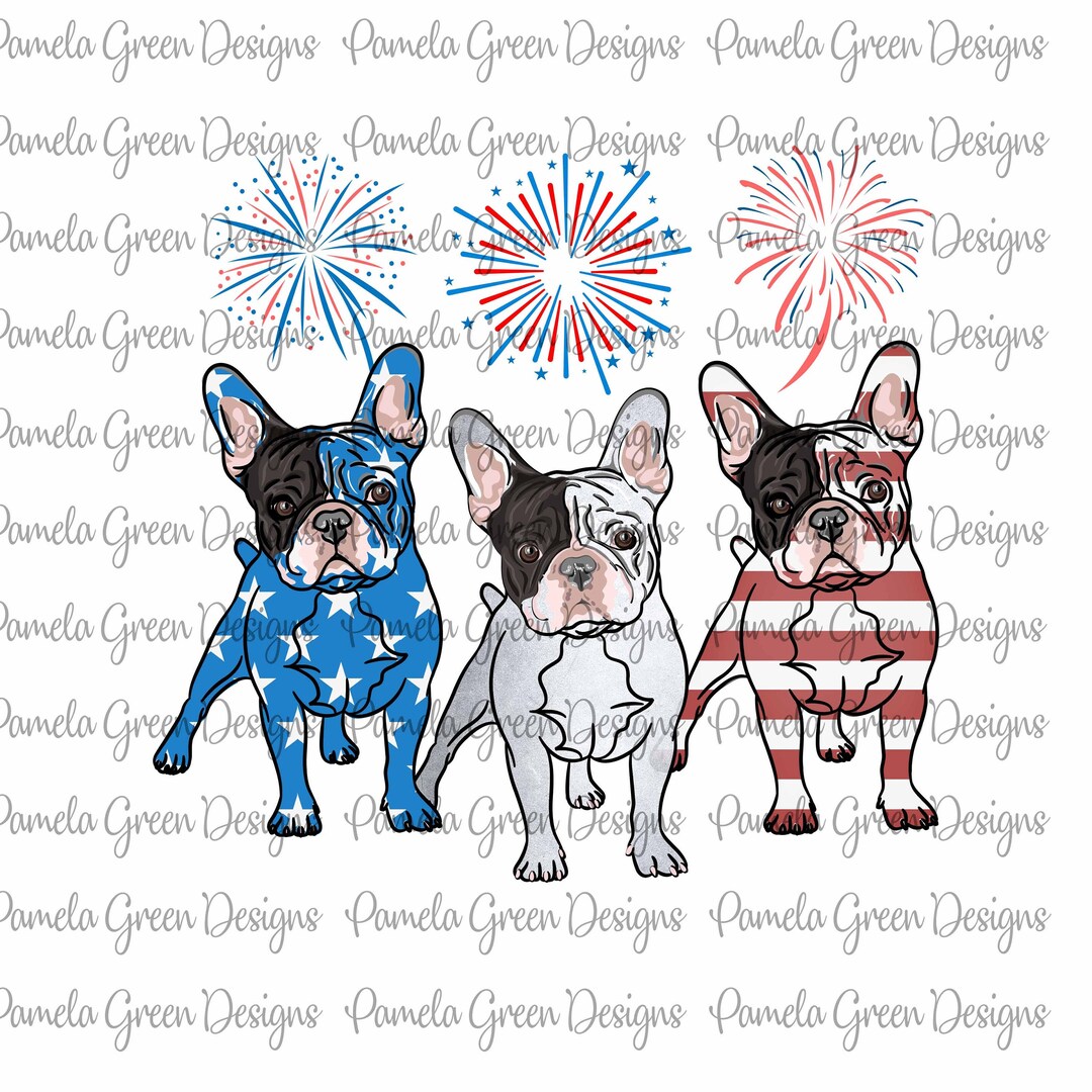 Patriotic French Bulldogs Fourth of July 4th America Flag USA Fireworks ...