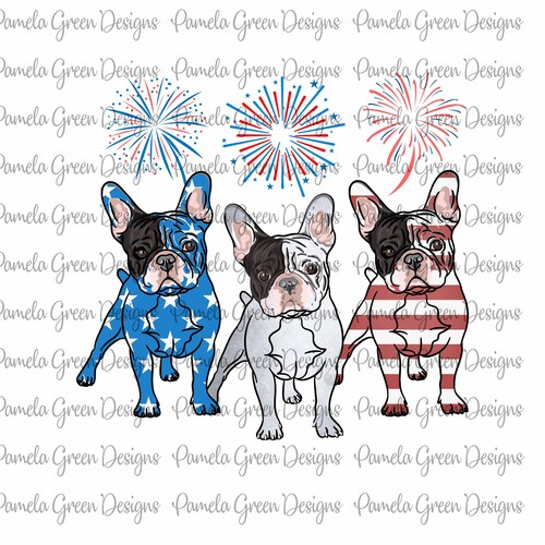 Patriotic Frenchies 4th of July With Fireworks PNG DIGITAL - Etsy