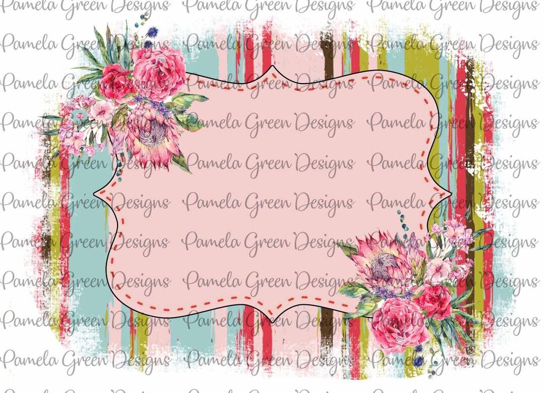 Pink Floral Sublimation Frame Splash Turquoise Distressed - Etsy